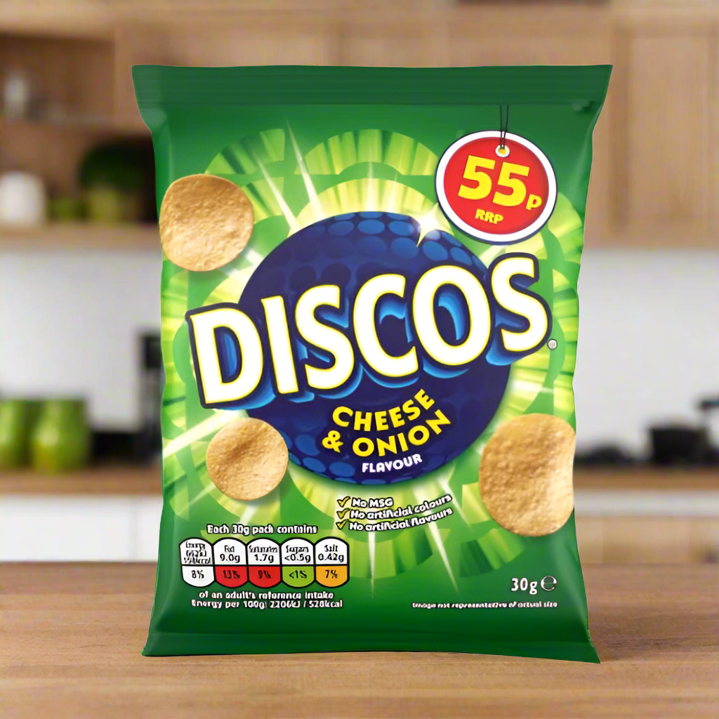 Buy Discos Cheese And Onion Flavour Snacks 30g Full Box (30 Pack) at ...