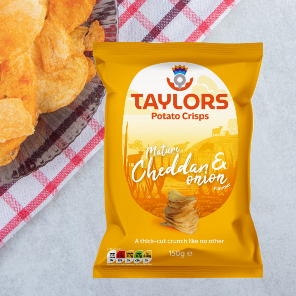 Buy Taylors Cheddar & Onion Straight Cut Crisps 150g | Scottish Crisps